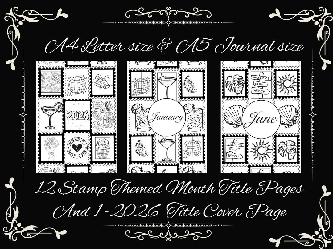 12 Month Title Pages BUNDLE - PRINTABLE Stamp Journal Cover Pages - Etsy