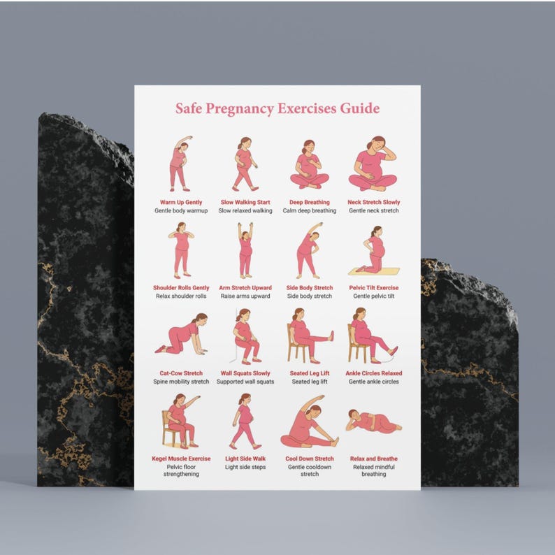 Safe Pregnancy Exercises at Home Guide, Prenatal Fitness Printable, Pregnant Woman Exercise ...
