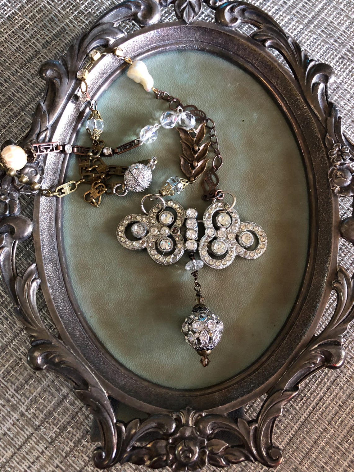 Vintage Rhinestone Buckle Necklace, Upcycled Antique Rhinestone Buckle ...