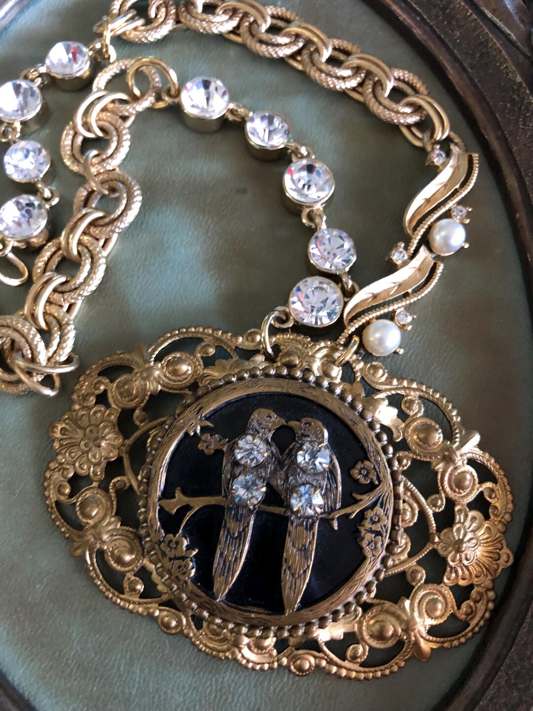 Vintage Love Bird Repurposed Buckle Gold Tone Necklace, Upcycled Buckle ...