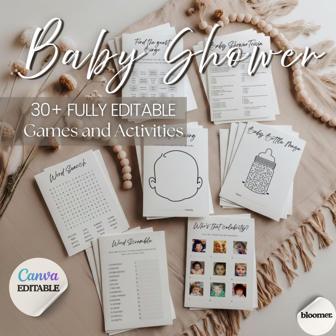Minimalist Baby Shower Games Bundle, 30+ Neutral Baby Shower Activities ...