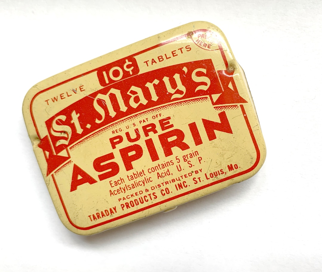Vintage Tin St. Mary's Pure Aspirin Tin Pocket Sized Aspirin Litho ...
