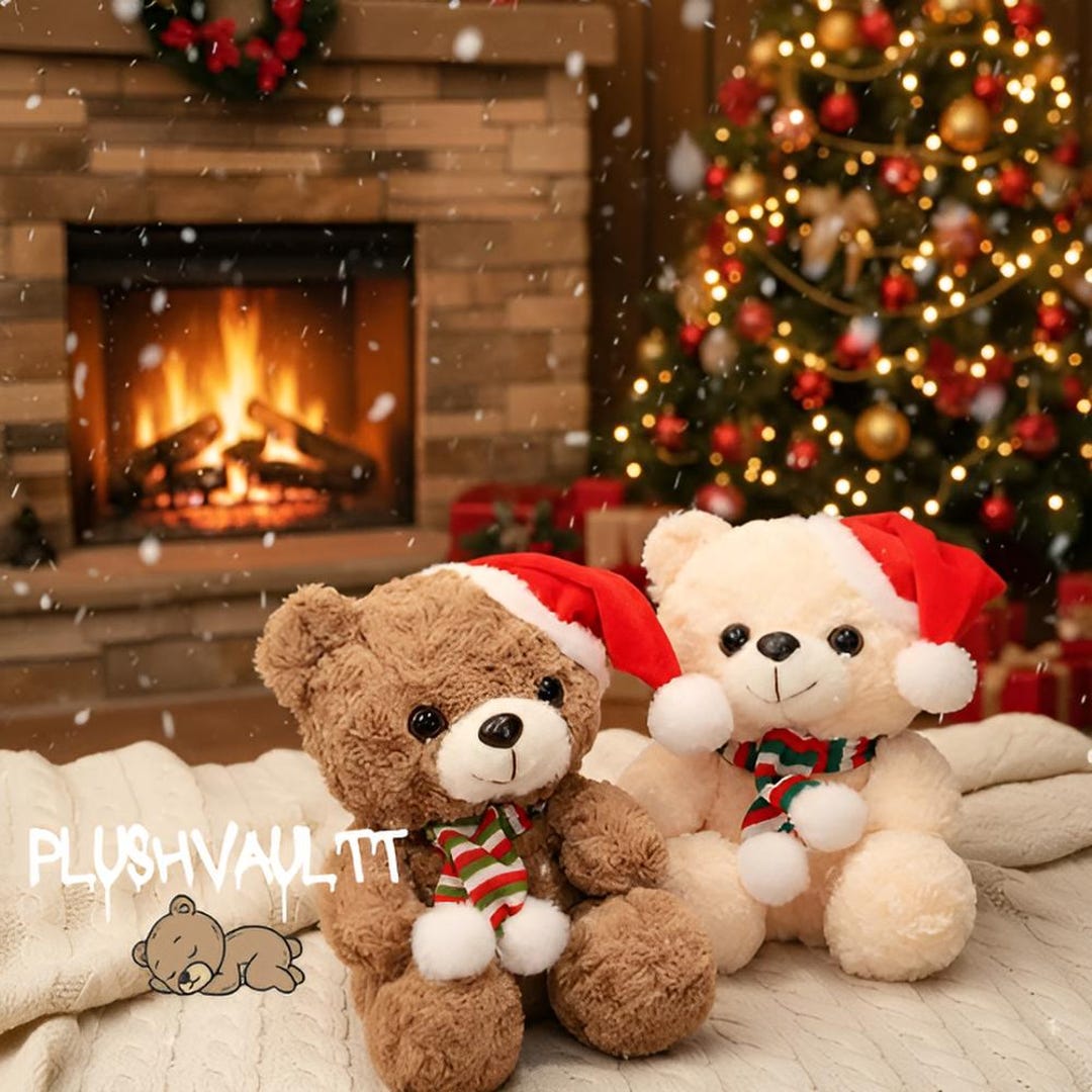 Christmas Bear Plush - Brown and Cream Bears With Santa Hats - Festive ...