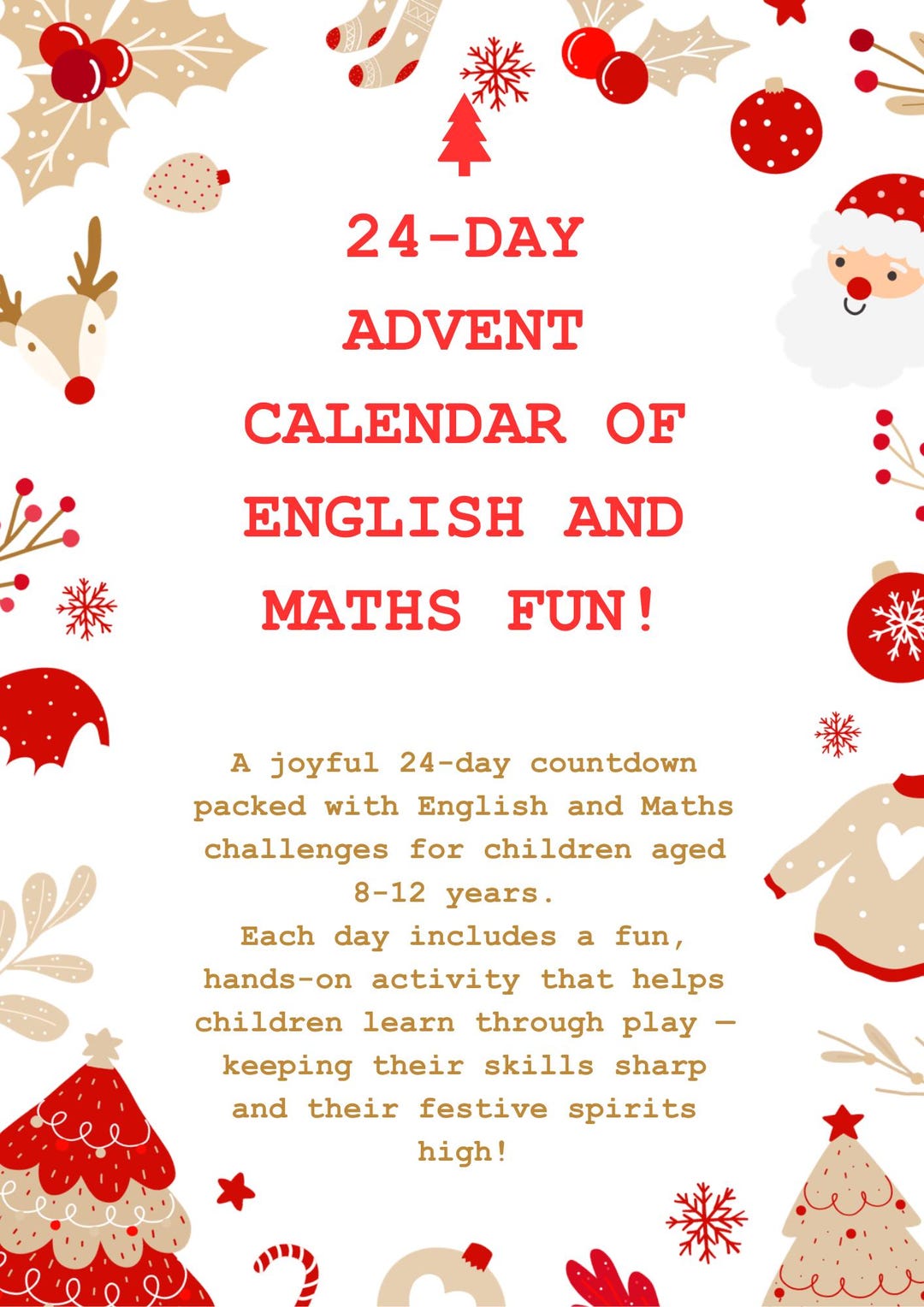 24-day Advent Calendar of English and Maths Fun for 8-12 Year Olds - Etsy