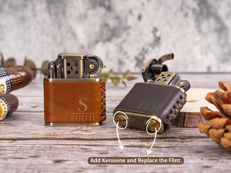 Personalized Leather Lighter – Custom Engraved Lighter for Men, Vintage ...
