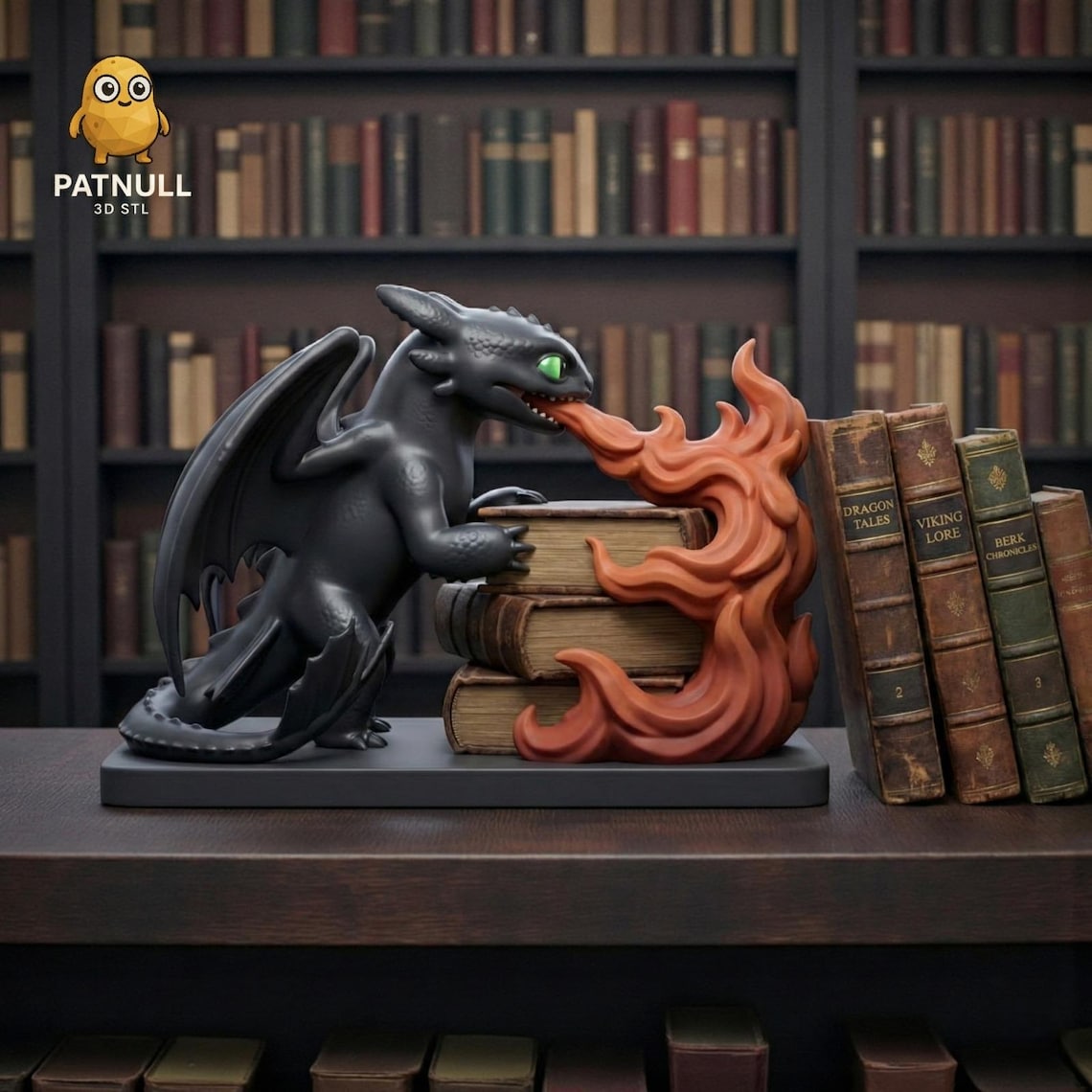 Toothless Dragon Bookend STL File | Fire Breathing Book Nook (digital ...
