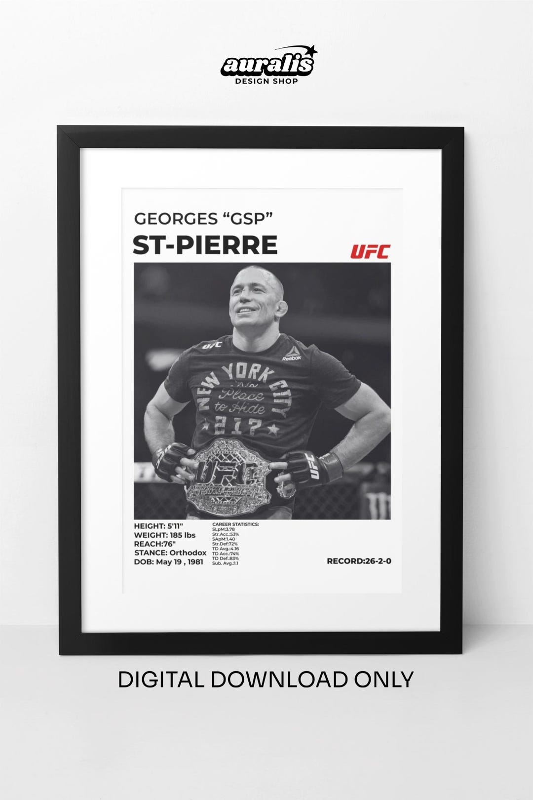 Georges Saint Pierre UFC Champion Poster, MMA Gym Wall Art (digital ...