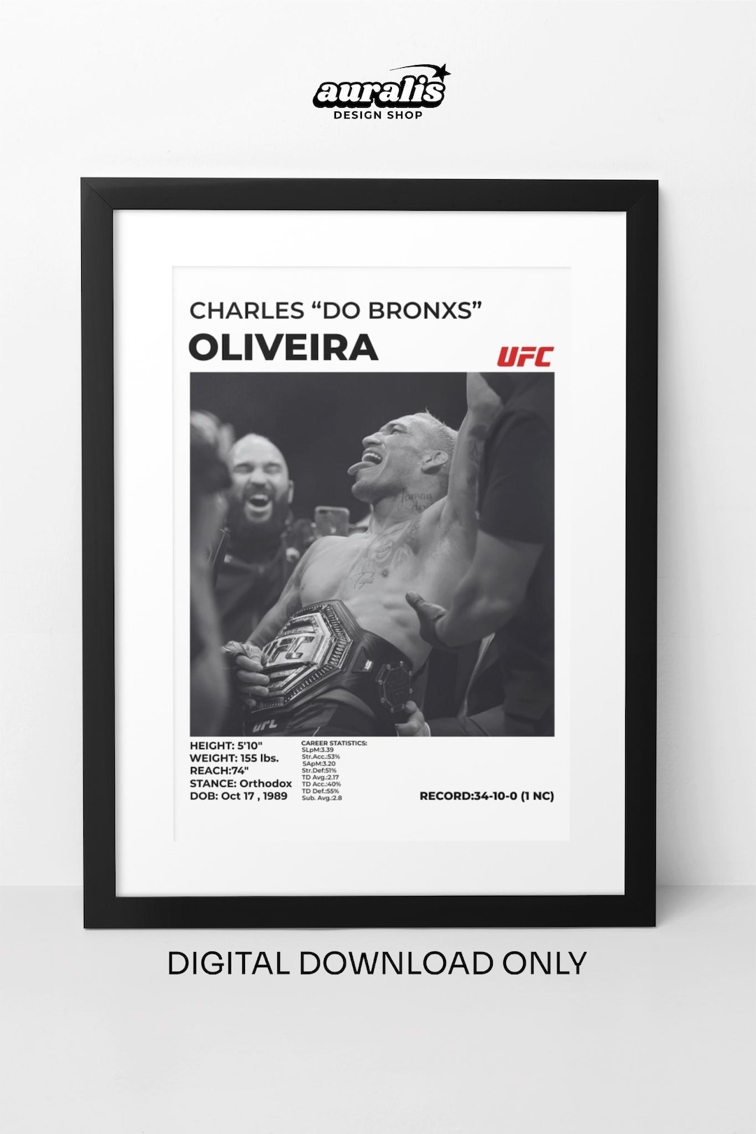 Charles Oliveira Poster , UFC Lightweight Champion Wall Art (digital ...