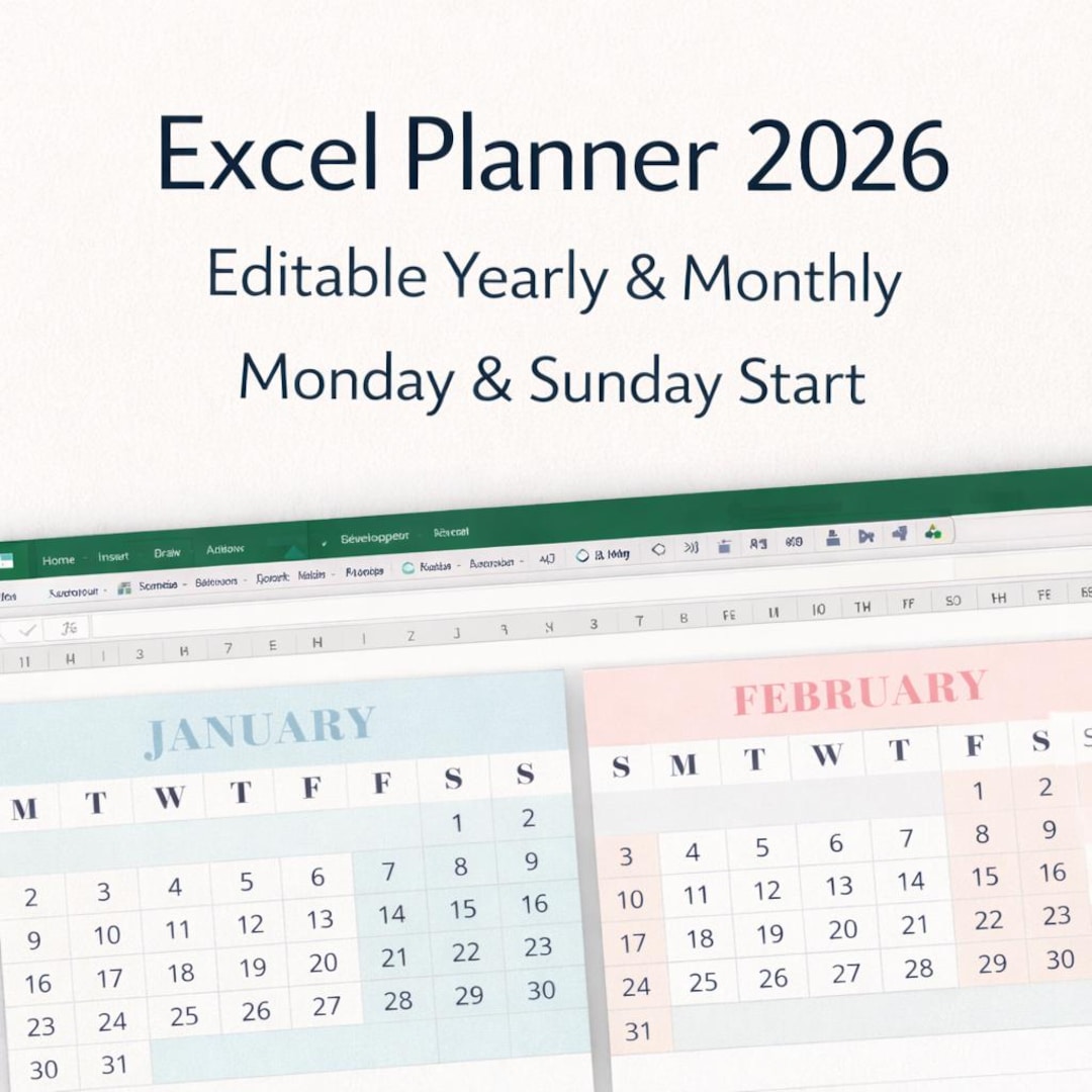 Excel Planner 2026, Editable Yearly & Monthly Planner for Microsoft ...