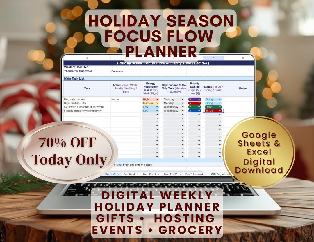 Holiday Season Focus Flow Holiday Planner | Christmas Weekly Digital ...