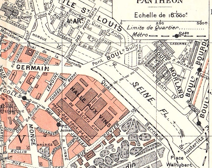 1920s Paris Street Map Pantheon - Etsy