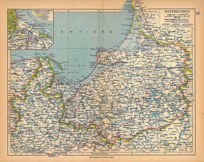 Vintage Map East Prussia 1928 Vintage - Etsy