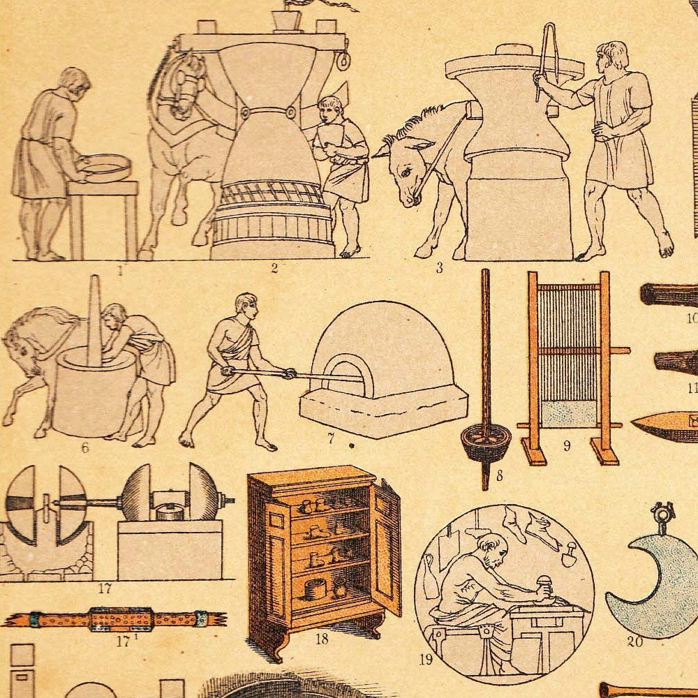 Ancient Rome AntiqueChromolithograph Machines Utensils Tools | Etsy
