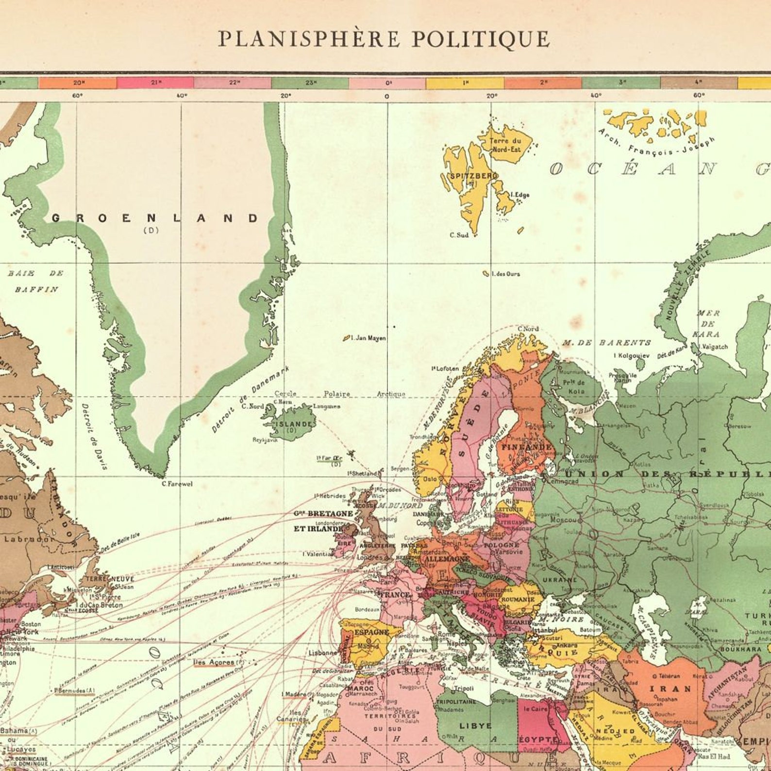 Large Antique World Map Original 1930s | Etsy