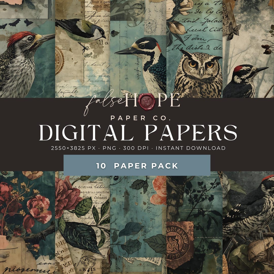 Vintage Bird Botanical Digital Papers | Junk Journal Pages | Mixed ...