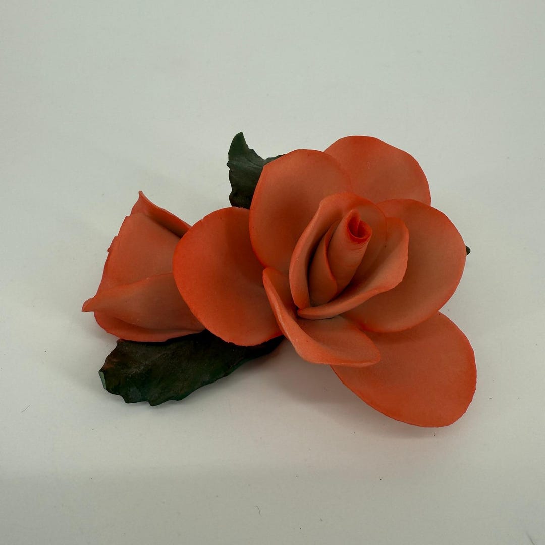 Vintage Capodimonte Fabar Porcelain Mini Rose Flower Italy Orange ...
