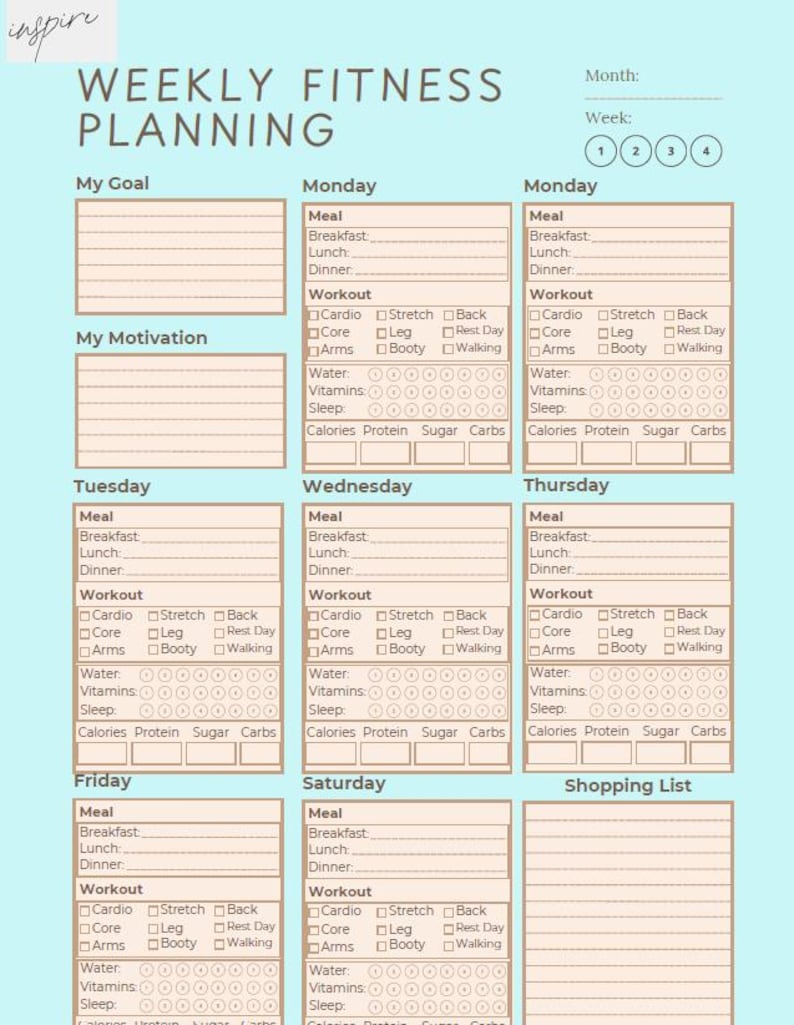 Weekly Fitness Planner - Etsy