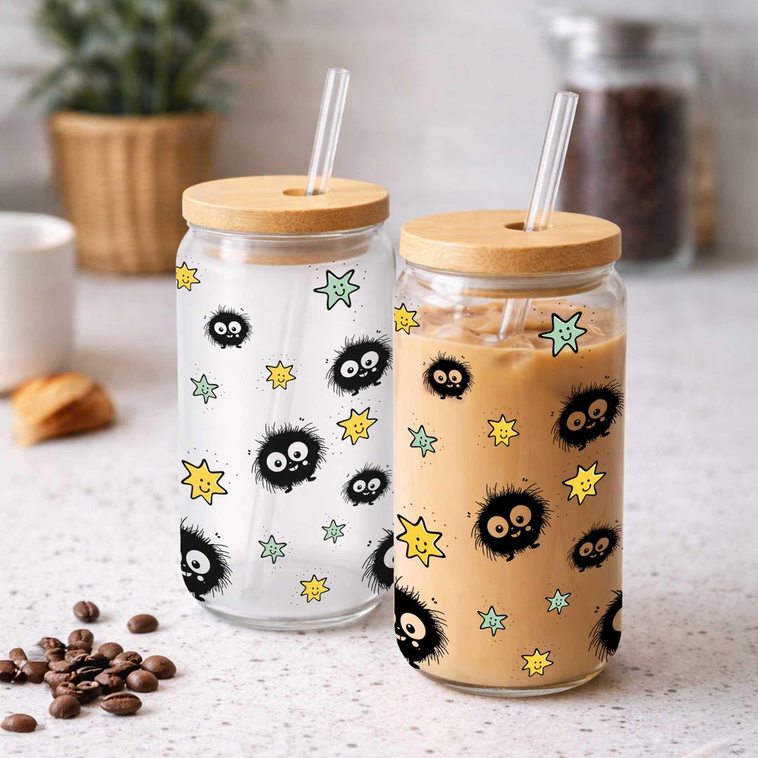 Soot Sprite Glass Cup, Iced Coffee Cup, Vinyl Tumbler, Anime Cup, Beer ...