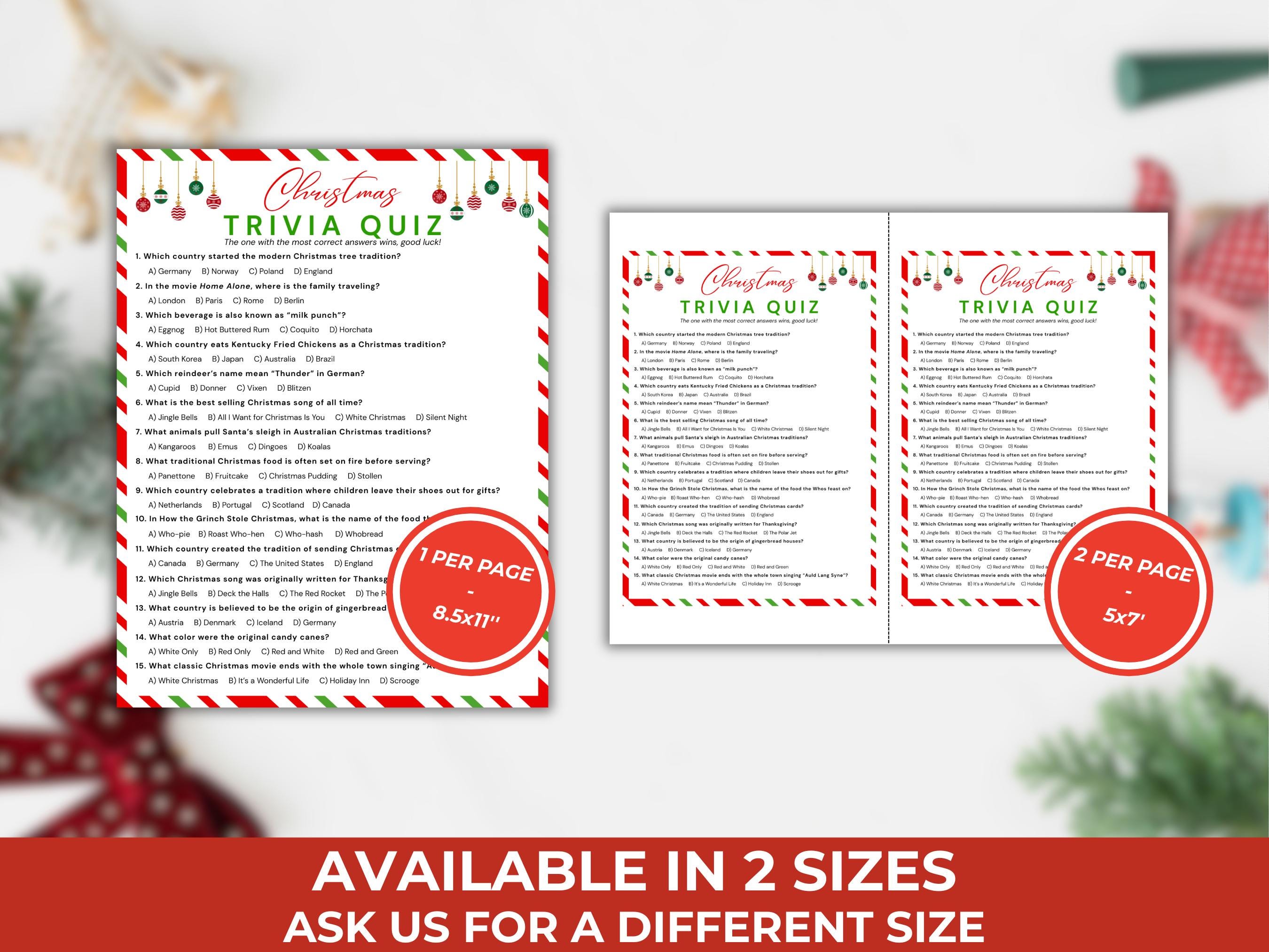 Christmas Trivia Game, Printable Xmas Trivia Quiz, Fun Christmas Games ...