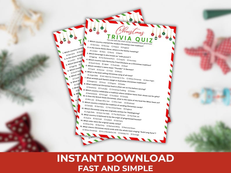 Christmas Trivia Game, Printable Xmas Trivia Quiz, Fun Christmas Games ...