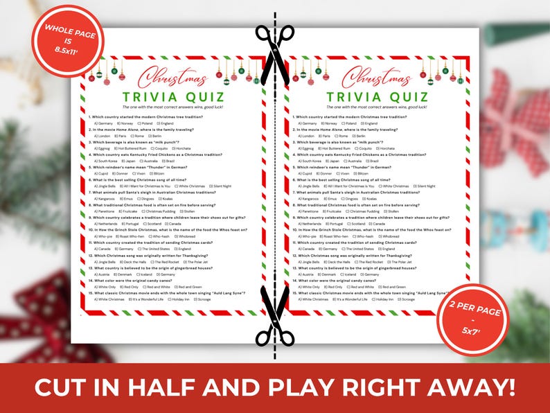 Christmas Trivia Game, Printable Xmas Trivia Quiz, Fun Christmas Games ...