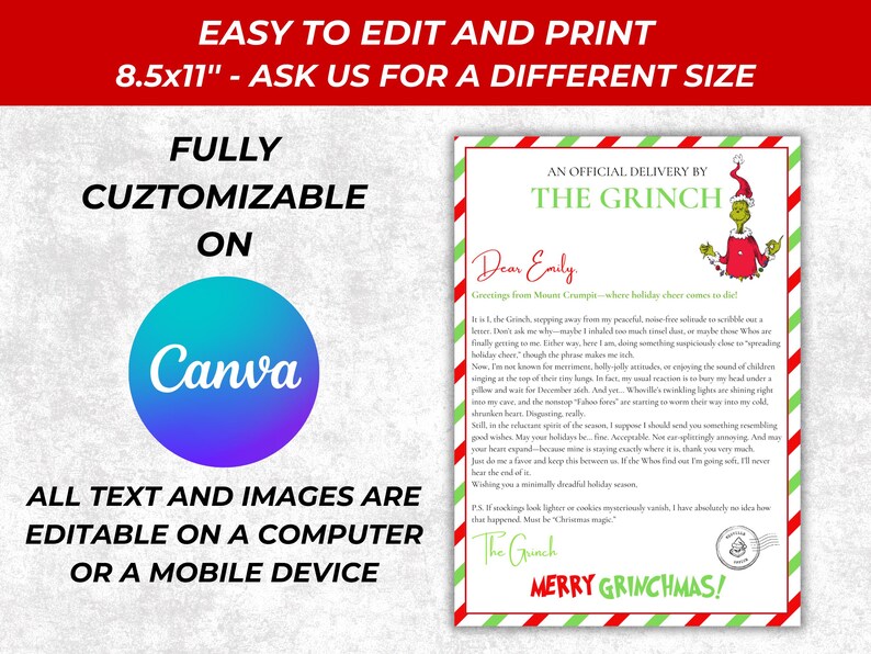 Editable Grinch Letter, Grinch Letter, Letter From the Grinch, Official ...