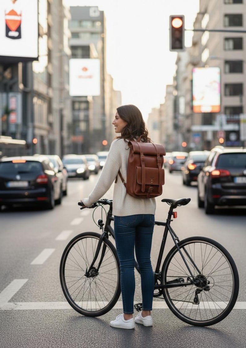 Leather Roll Top Backpack, Handmade Cognac Brown Tote Backpack, Valentine's Day Gift for Him - Etsy