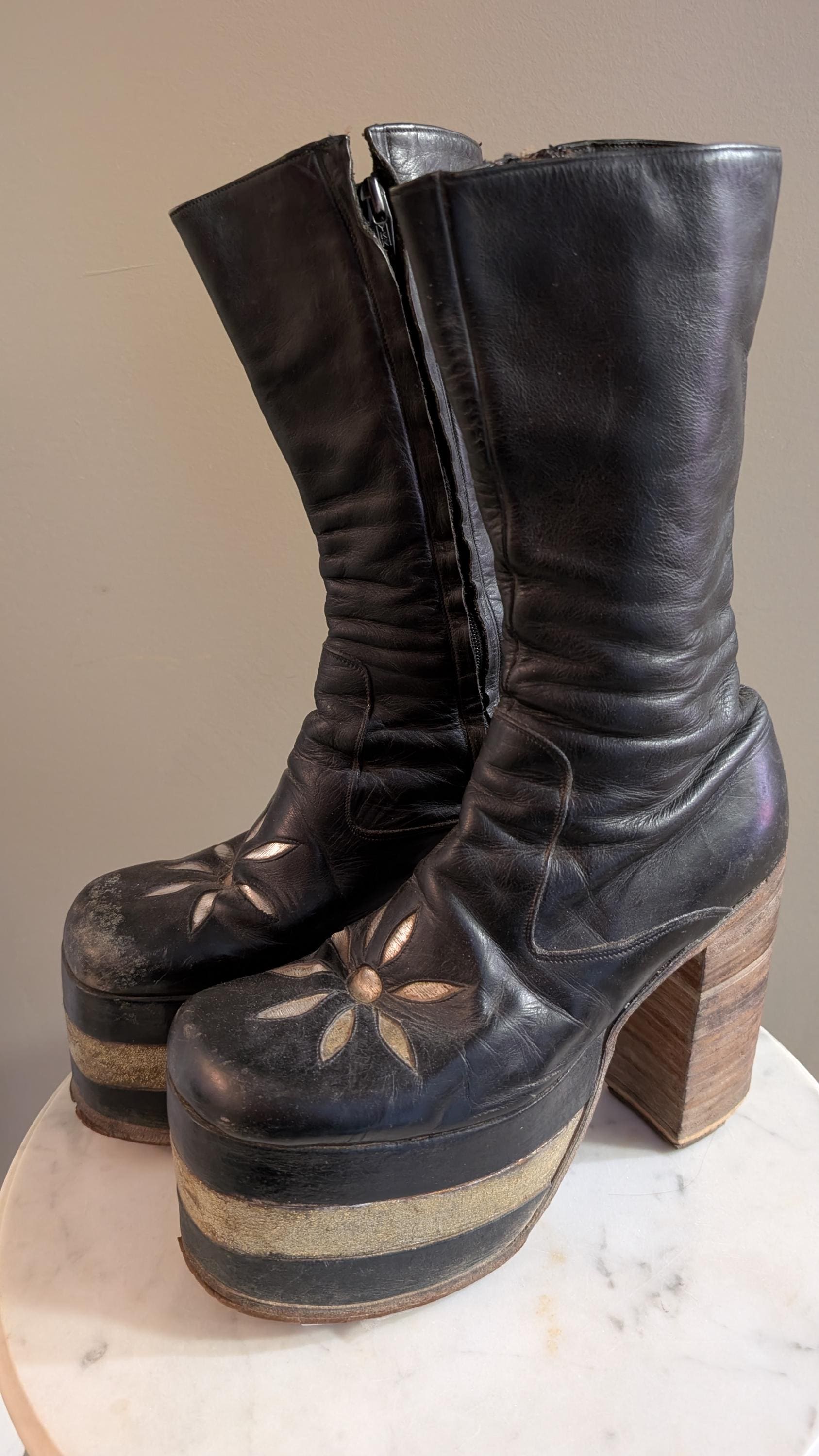 1970s Wood & Leather Disco Boots - Etsy