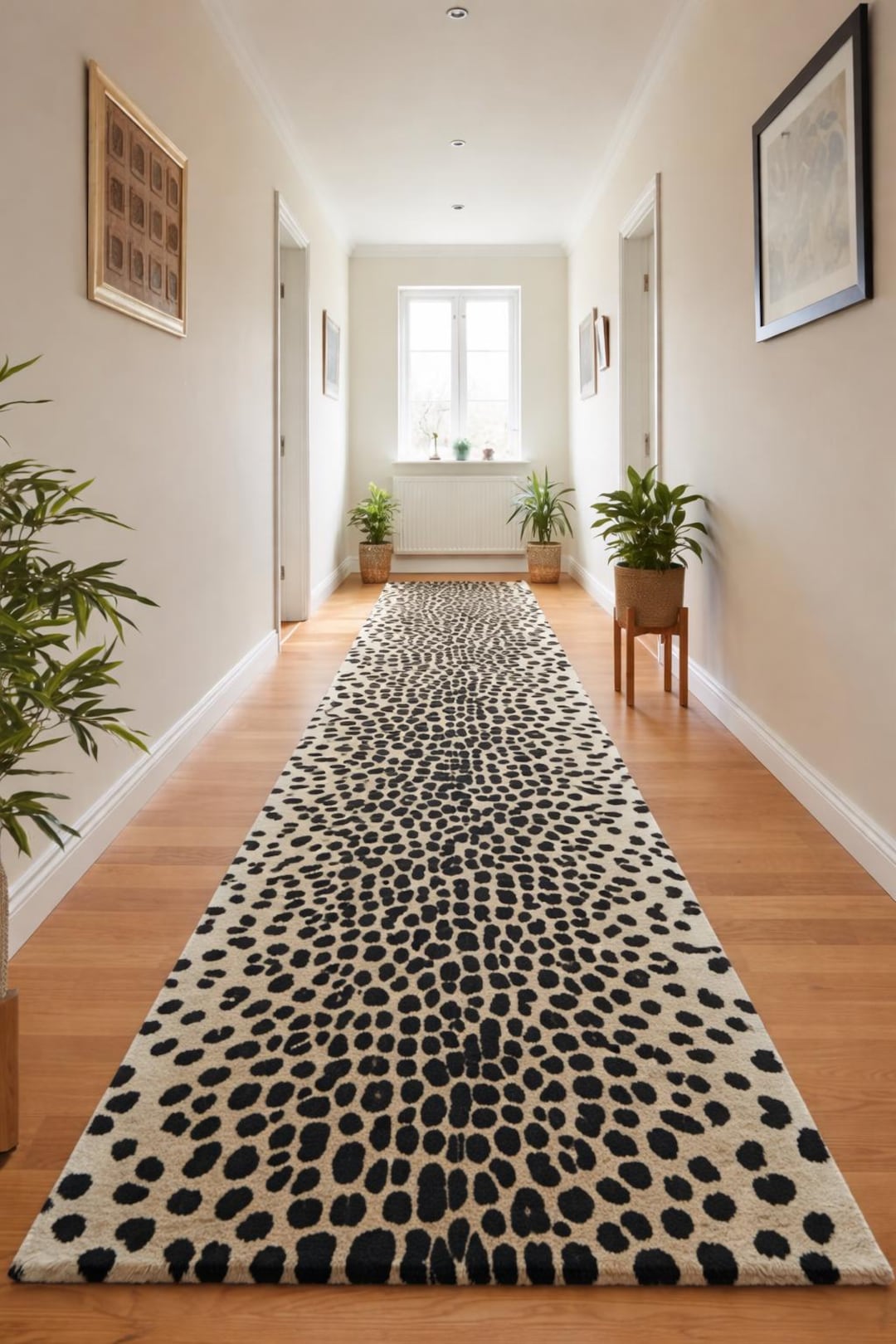 Hand-tufted Wool Leopard Print Runner Rug | Modern Black and White ...