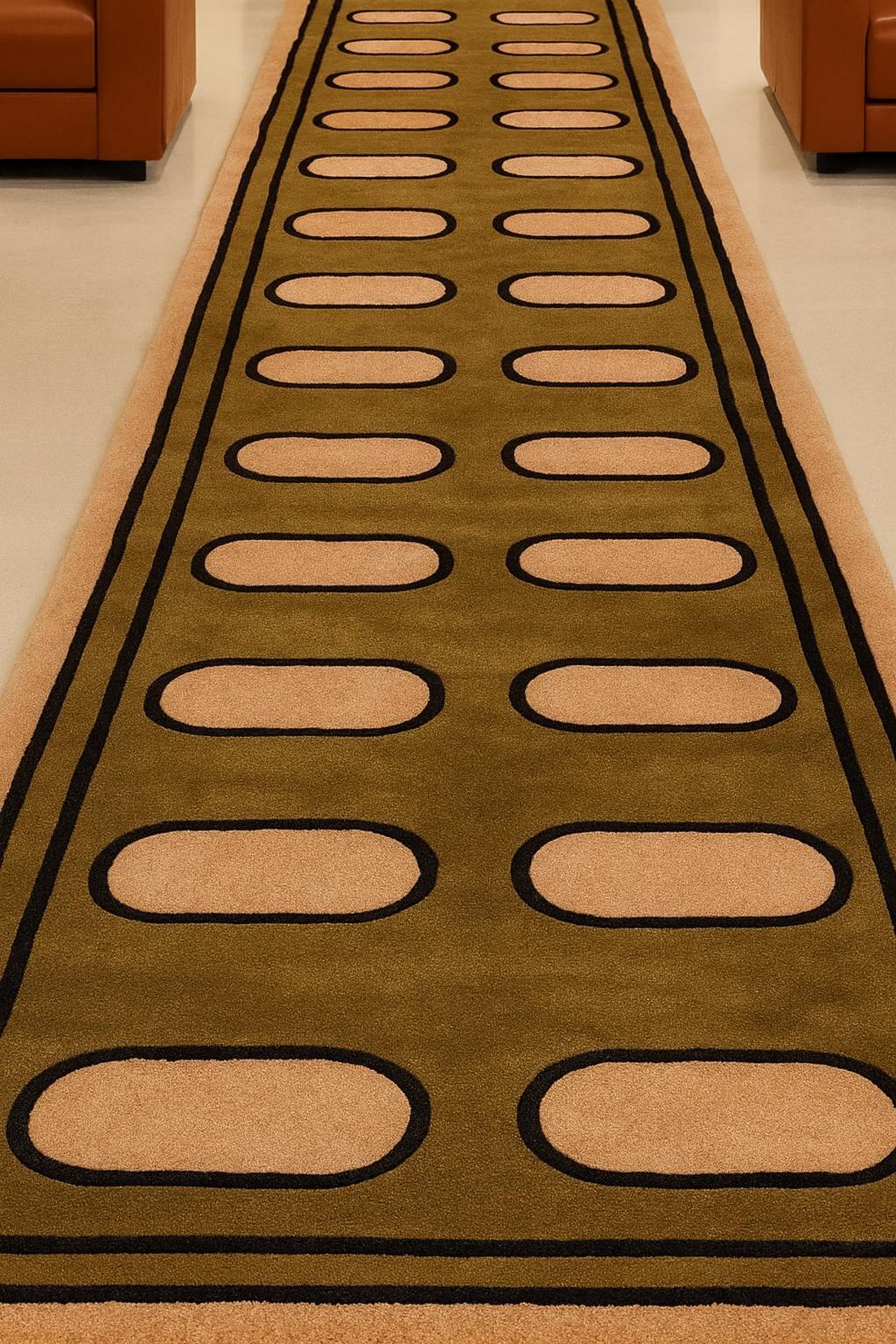 Modern Geometric Runner Rug, Mid Century Abstract Hallway Rug, Olive ...