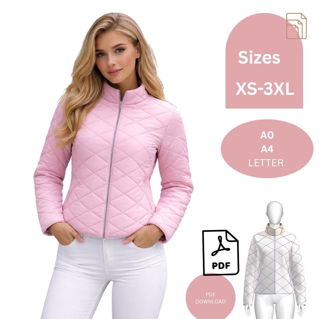 Quilted Jacket Sewing Pattern | Funnel Neck Jacket Sewing Pattern | Pdf ...