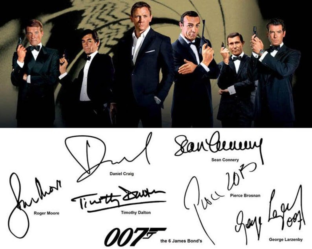The 6 James Bonds Actors Signatures , 007 Movie Fan Gift , Secret Agent ...