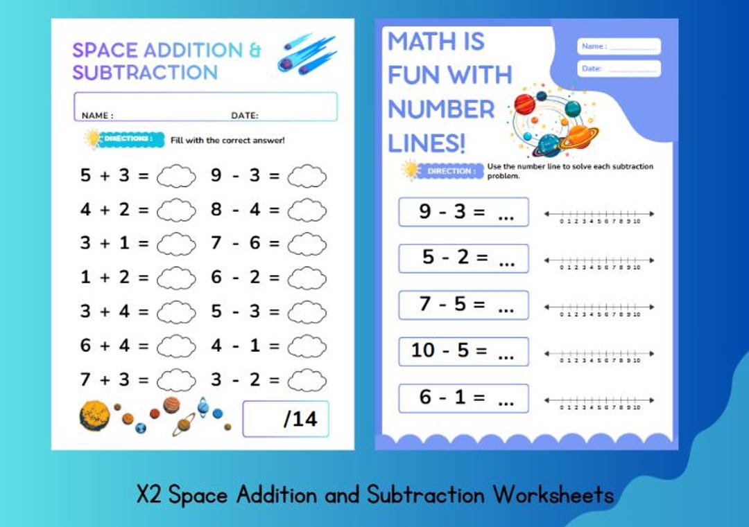 Space Addition and Subtraction Worksheets - Etsy
