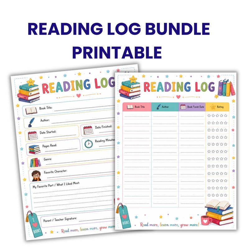 Kids Reading Log Bundle | Printable Book Tracker, Review Template (PDF ...