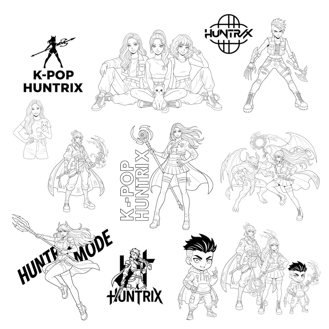 K-pop Huntrix PNG Clipart Bundle | Demon Hunter Line Art (digital ...