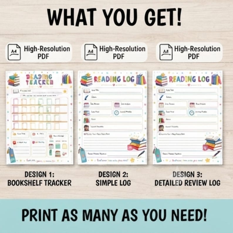 Kids Reading Log Bundle | Printable Book Tracker, Review Template (PDF ...