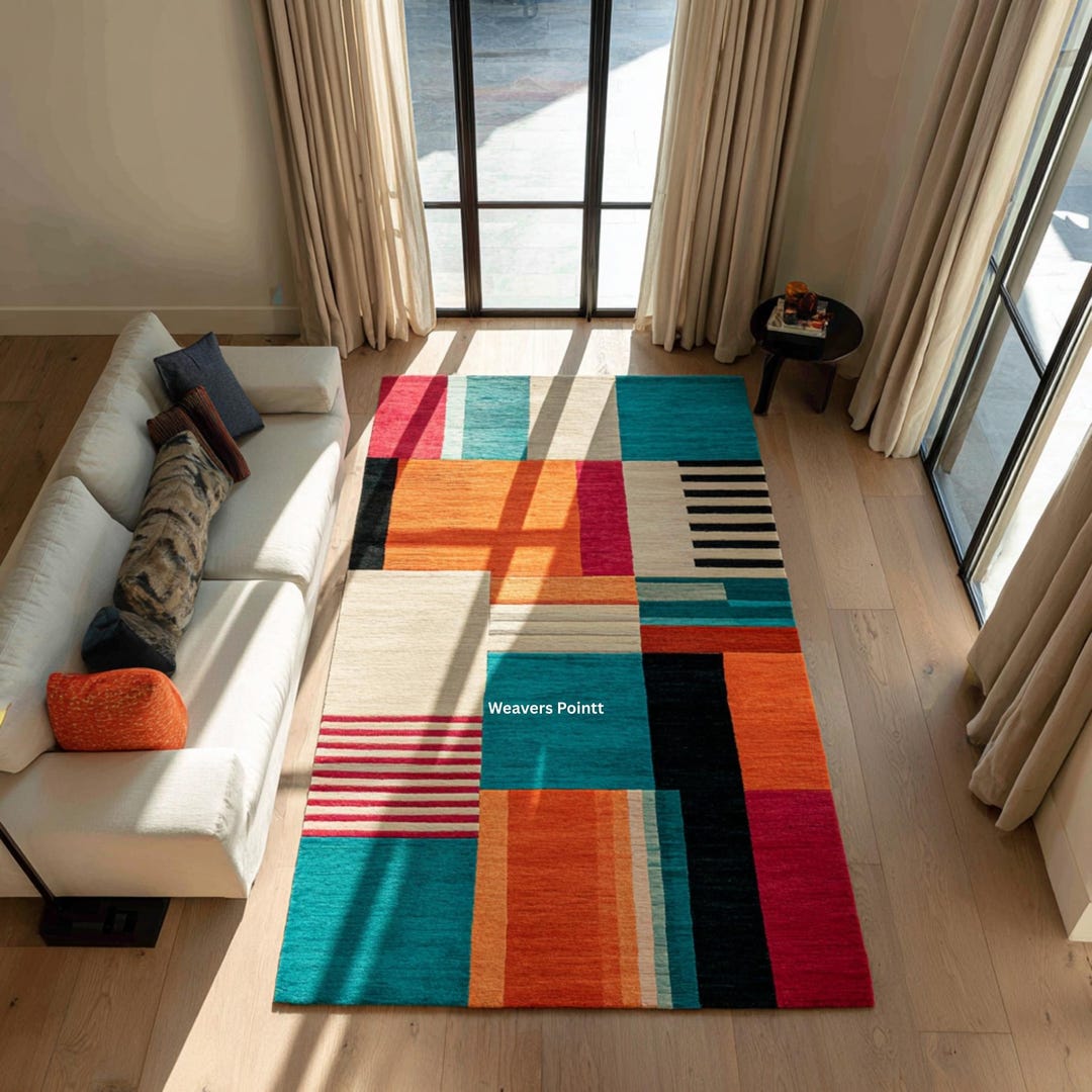 Modern Colorblock Geometric Rug | Bold Multicolor Area Carpet ...