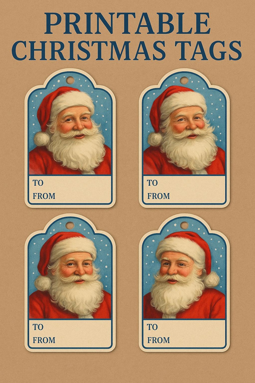 Vintage Santa Christmas Gift Tags – Printable Holiday Labels (instant ...