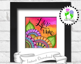 8x8 Inch "optimistic" Doodle Flower Positive Saying Instant ...