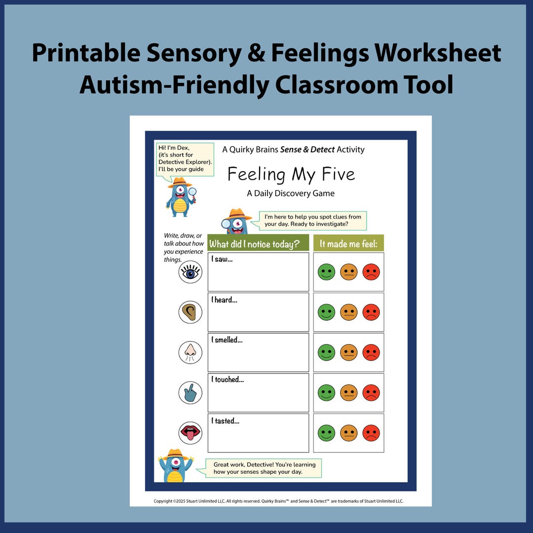 Detective Sensory Worksheet for Autistic Kids – Daily Emotion & Senses ...