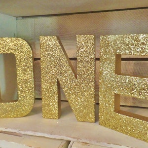 GOLD GLITTER ONE: 8 Inches Tall Photo Prop Set of 3 Stand up Letters ...