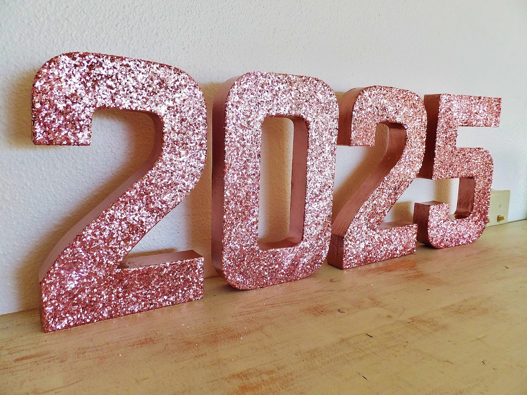 2025* ROSE GOLD Glitter ~ 8 Inch Tall Set of 4 NUMBERS~ Graduation ...