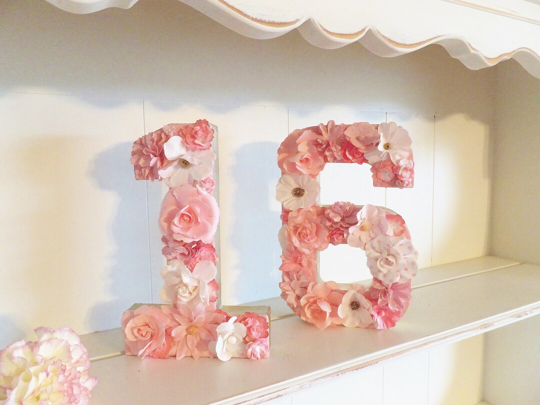 8 Inch Tall Pink Flower Sweet 16: Birthday Number OR Two Numbers of ...