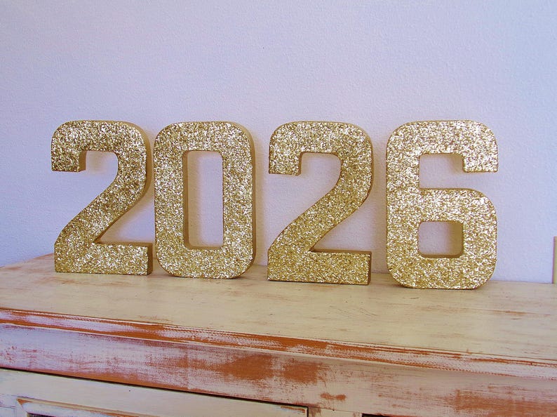 2026 or 2027 Numbers Decor: Photo Prop, Table Decor Gold Glitter (8 ...