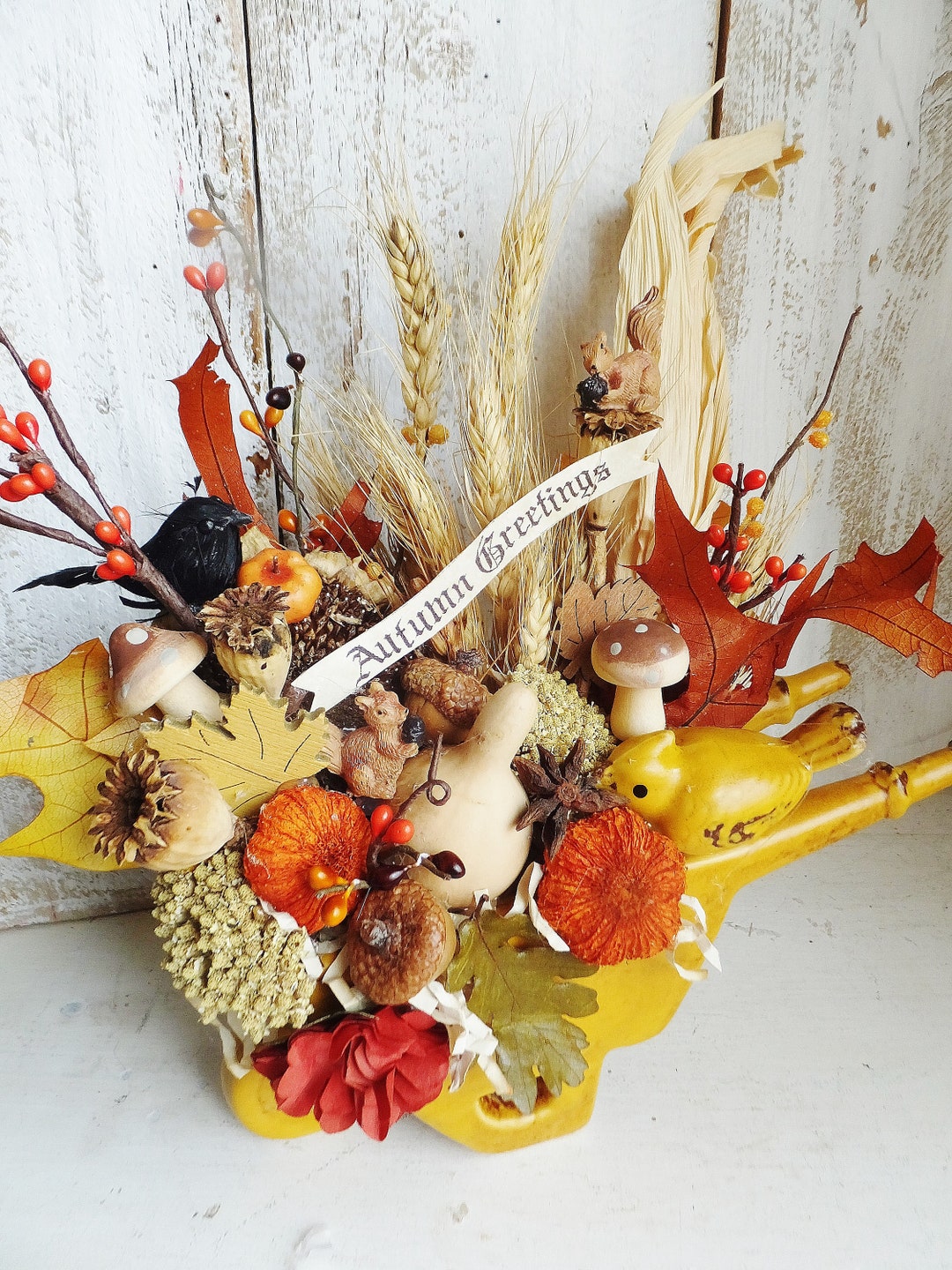 Fall Wheel Barrel Assemblage: Ceramic autumn Gatherings 10 Inches Tall ...