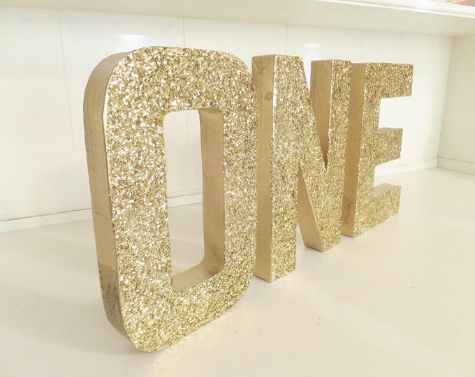 Gold GLITTER ONE ~ 8 Inches Tall ~ Photo Prop ~set of 3 Stand up ...