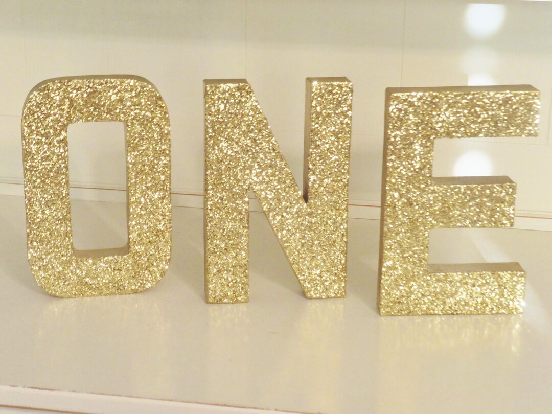 GOLD GLITTER ONE: 8 Inches Tall ~ Photo Prop ~ Set of 3 Stand up ...