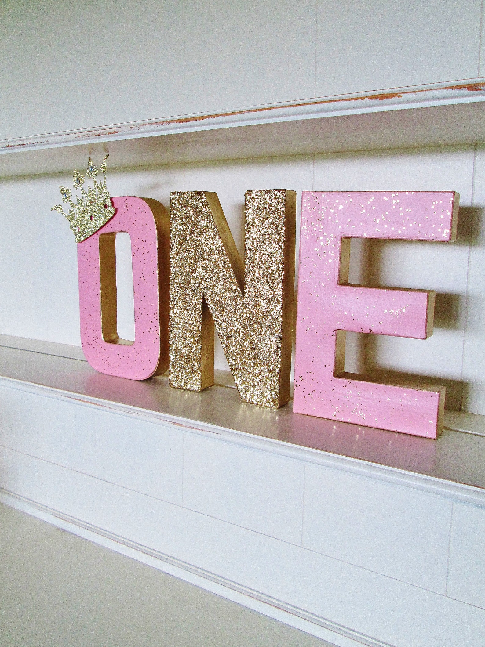 Princess ONE Letters: 1st Birthday Party Decor, Gold & Pink With Crown ...