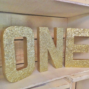 GOLD GLITTER ONE: 8 Inches Tall Photo Prop Set of 3 Stand up Letters 1st Birthday Party Decor ...