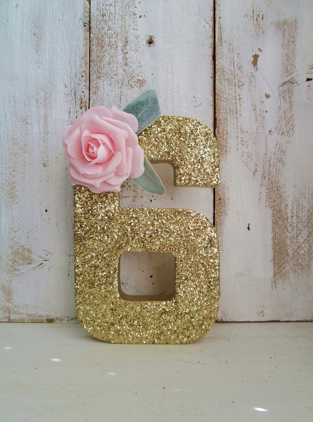 8 Inch Birthday Number of Your Choice: Gold Glitter With Pink ROSE ...